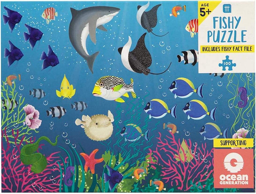 Talking Tables 100-Piece Fish Puzzle for Kids with Matching Poster ...