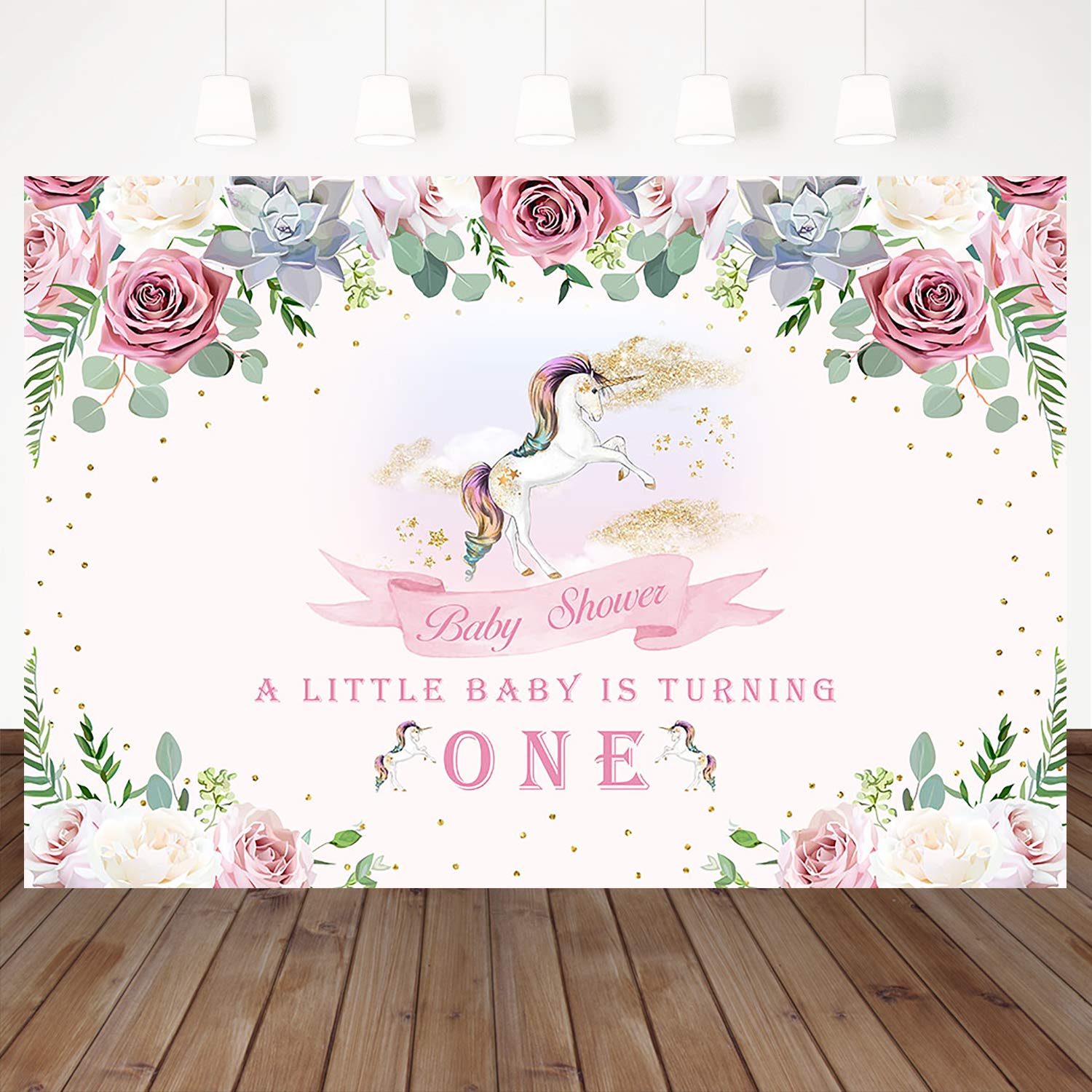 Mocsicka Unicorn Backdrop Baby Is Turning One Background 7x5ft Vinyl ...