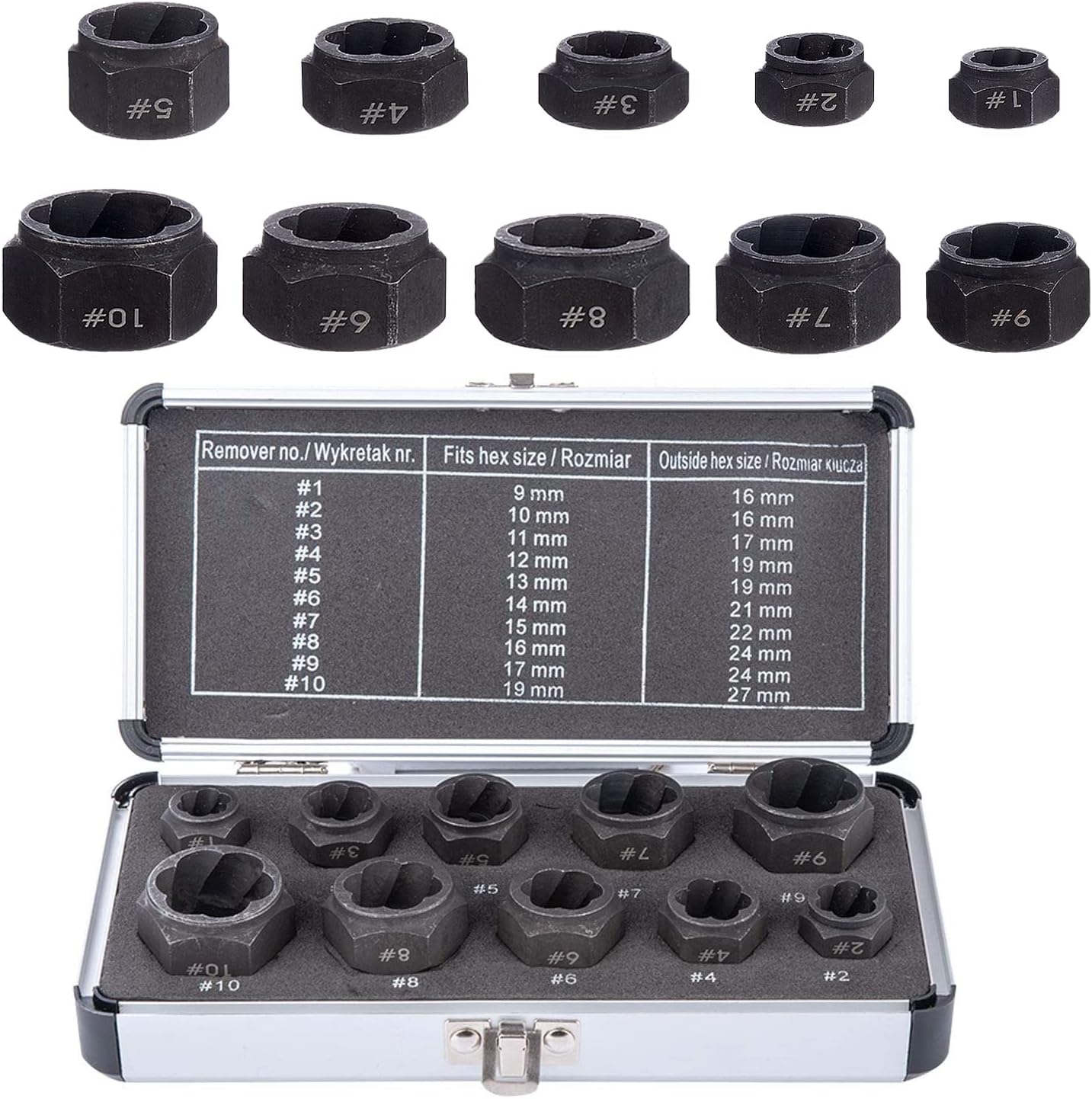 AConnet 10 Pieces Nut Remover Extractor Tool Easy Out Bolt Extractor ...