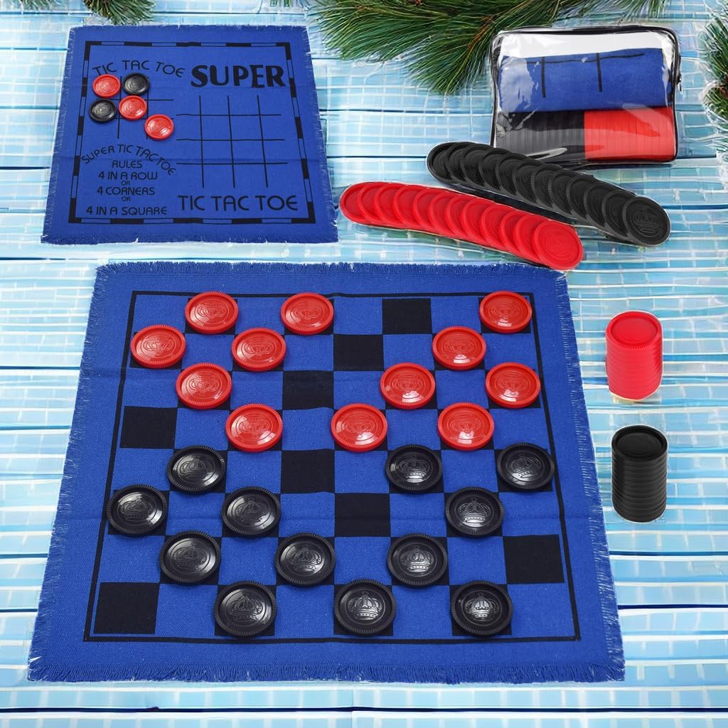 Giant Checkers Set - 3 in 1 Tic Tac Toe Game Board for Adults and Kids ...