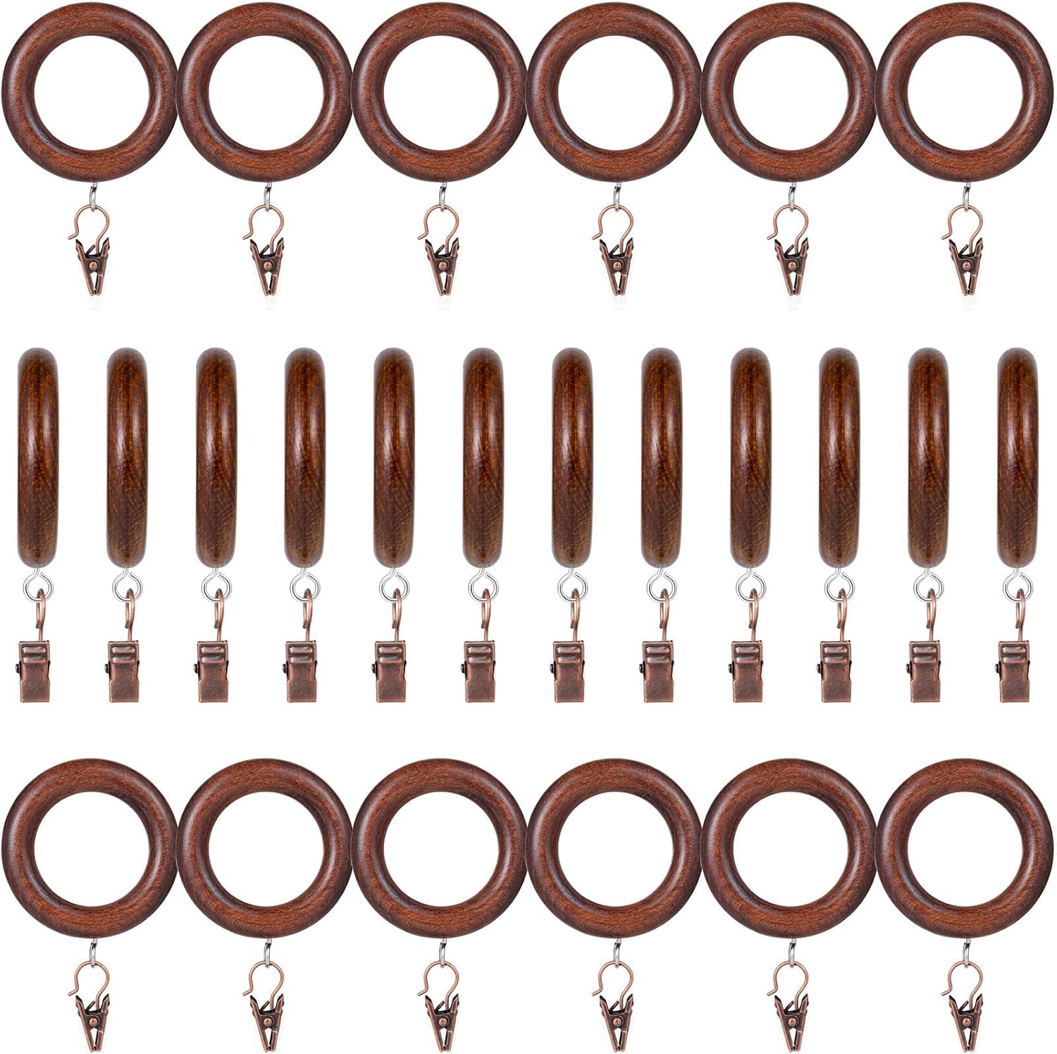 Amazon.com: 24 Pack Wooden Curtain Rod Rings with Drapery Clips ...