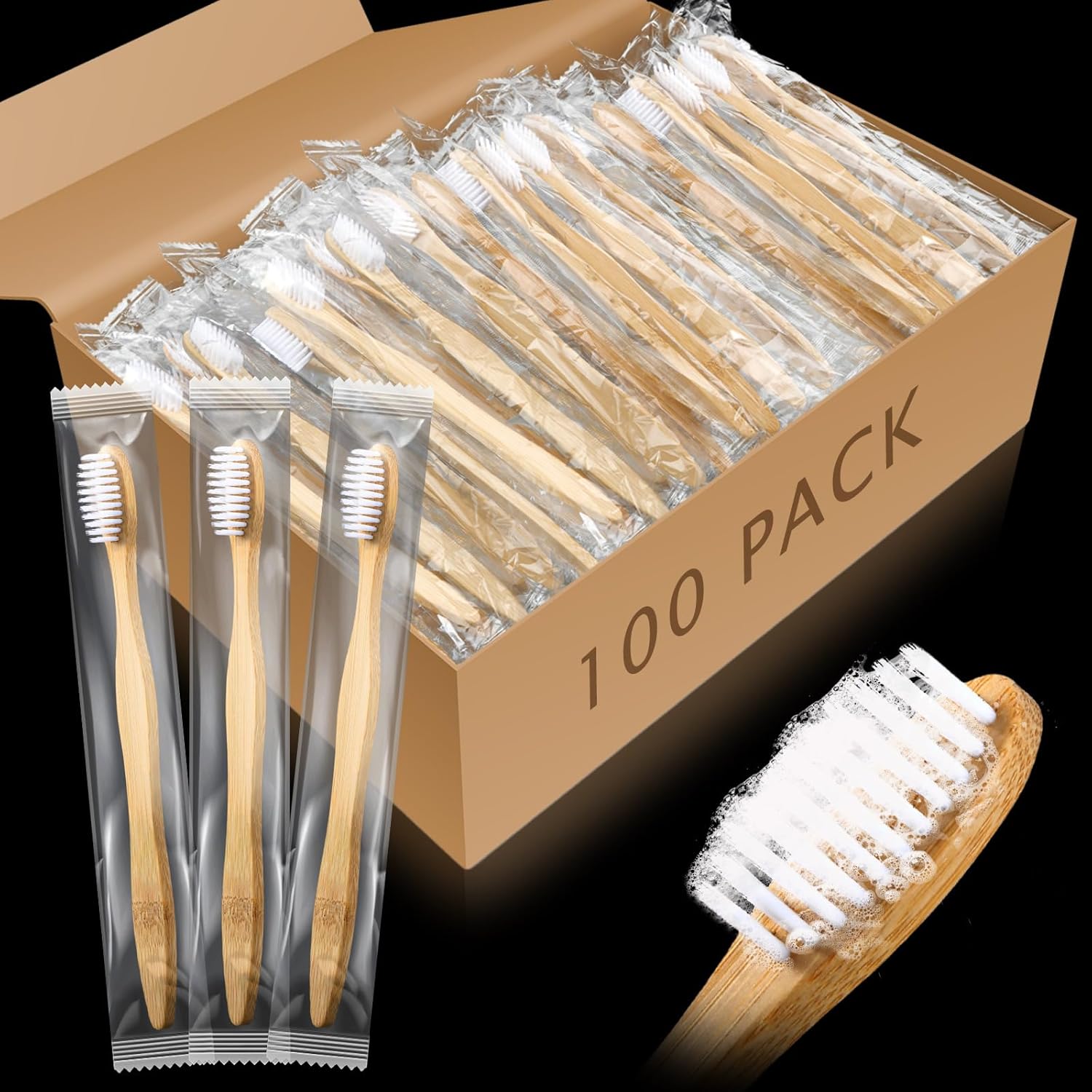 Amazon.com : Sliner 100 Packs Prepasted Disposable Toothbrush Bamboo ...
