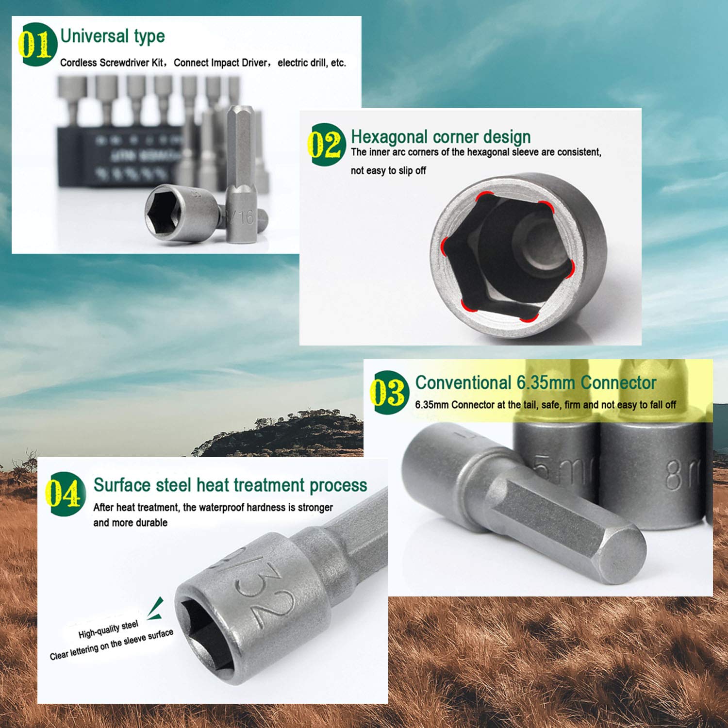 14 Pcs Power Nut Driver Bit Set Metric Imperial Socket | Desertcart ...