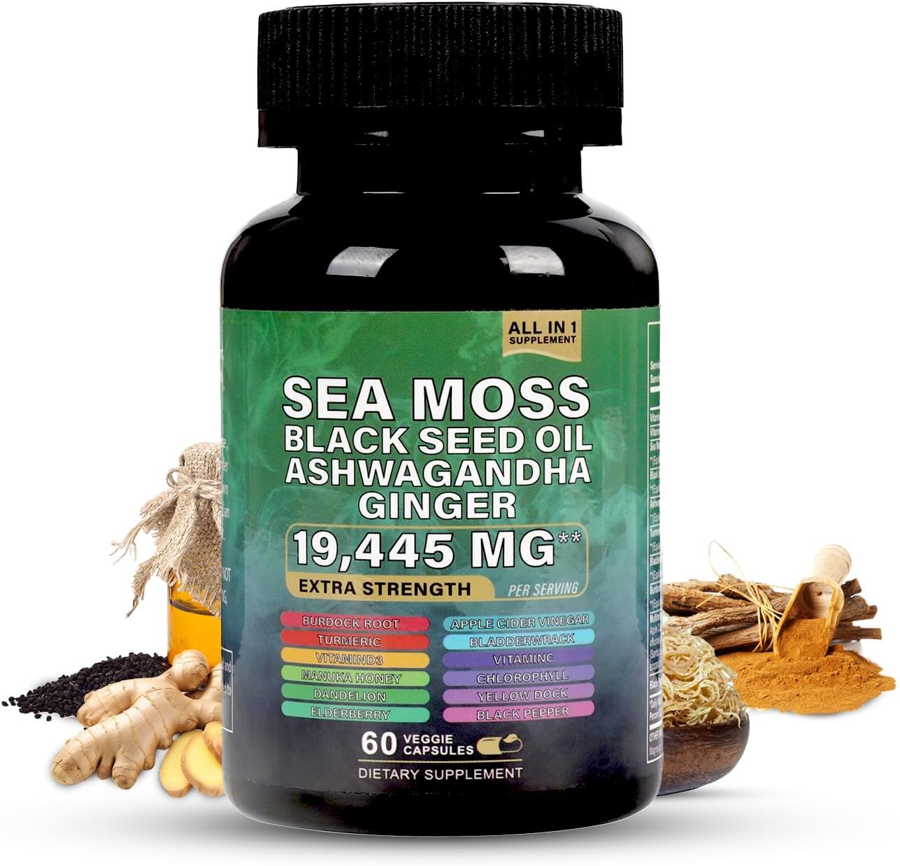 BUIE Sea Moss Capsules (Ginger) | 60 Capsules – 19445 mg | Nutritional ...