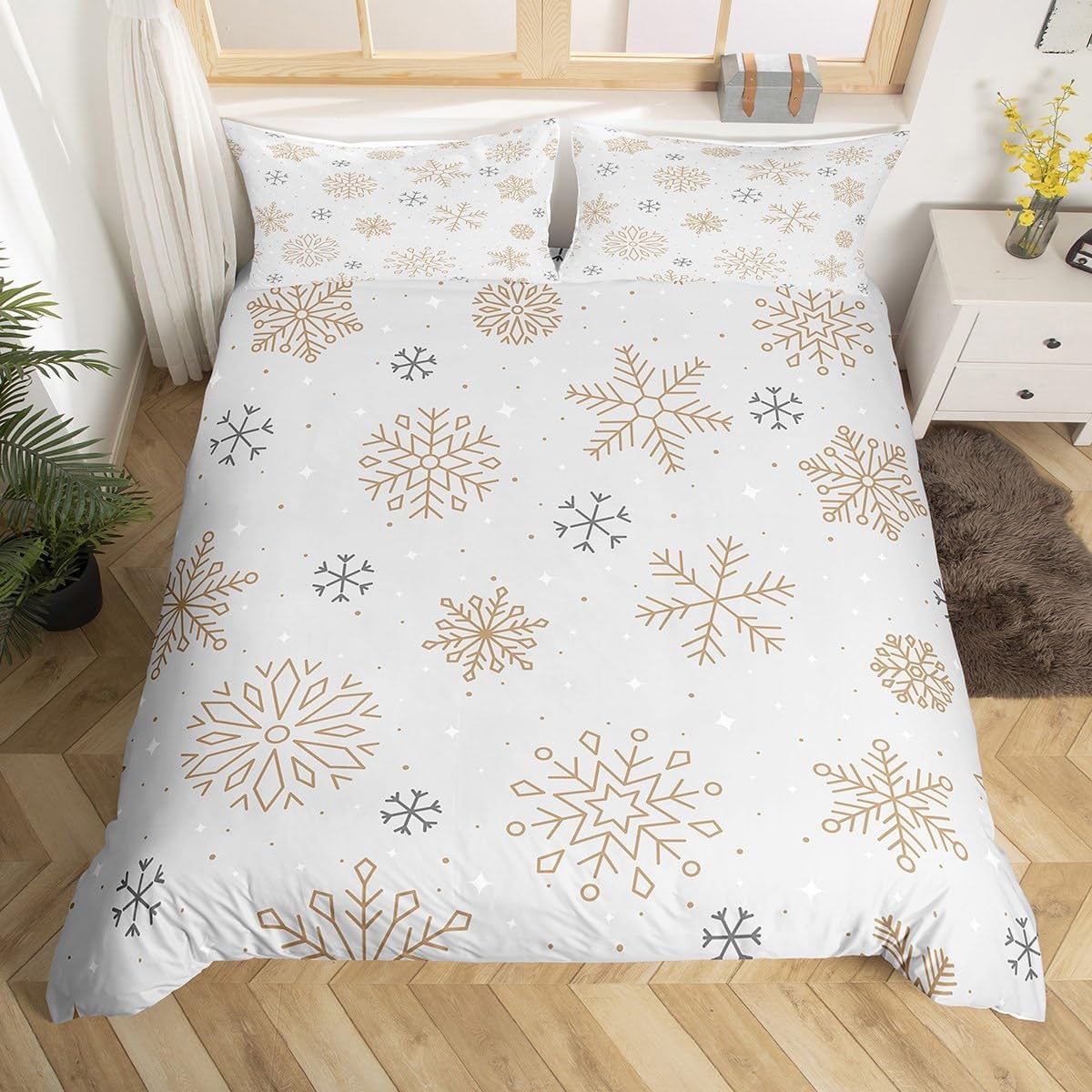Amazon.com: Snowflake Duvet Cover Queen Size,Geometric Snowflake ...