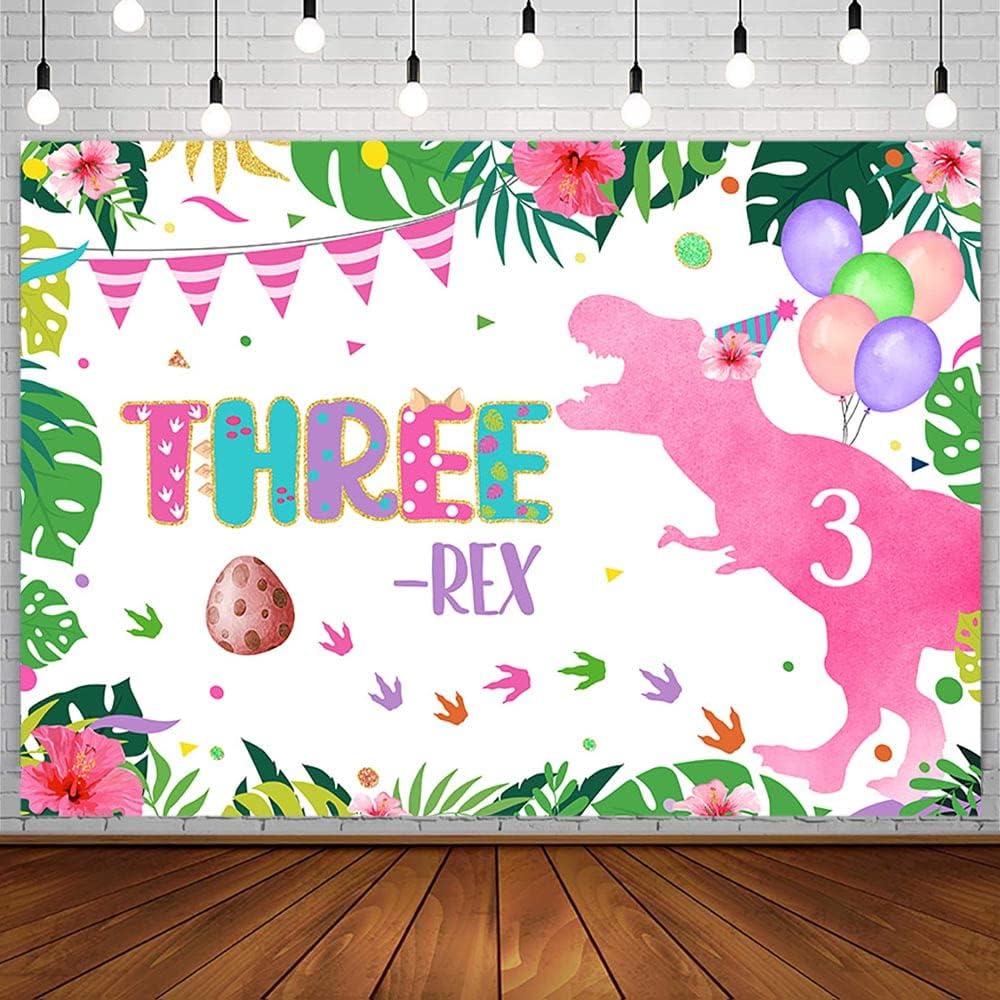Amazon.com : 5x3ft Pink Dinosaur Third Birthday Backdrop Three-rex ...
