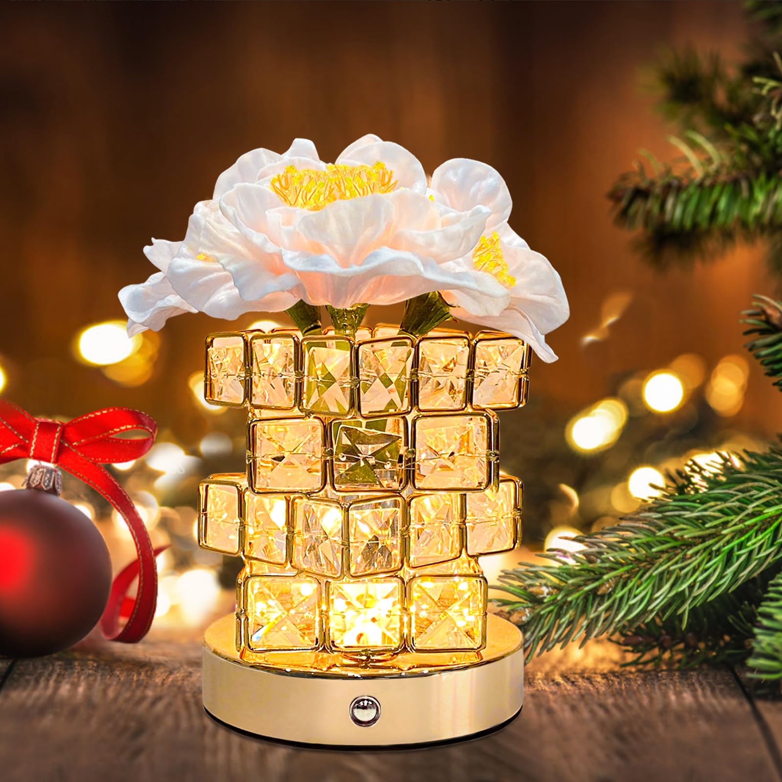 AVEKI Carnation Crystal Night Light, Touches Control Dimming Acrylic ...