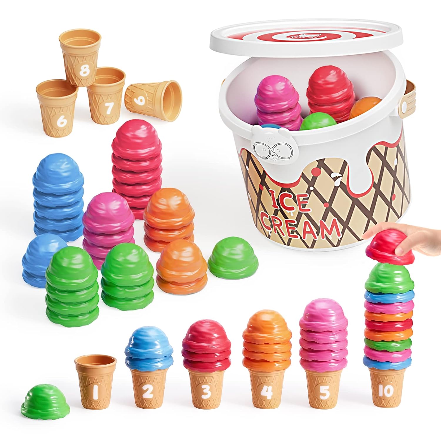 JoyCat Ice Cream Counting and Color Sorting Set - 65 Pieces, Math ...