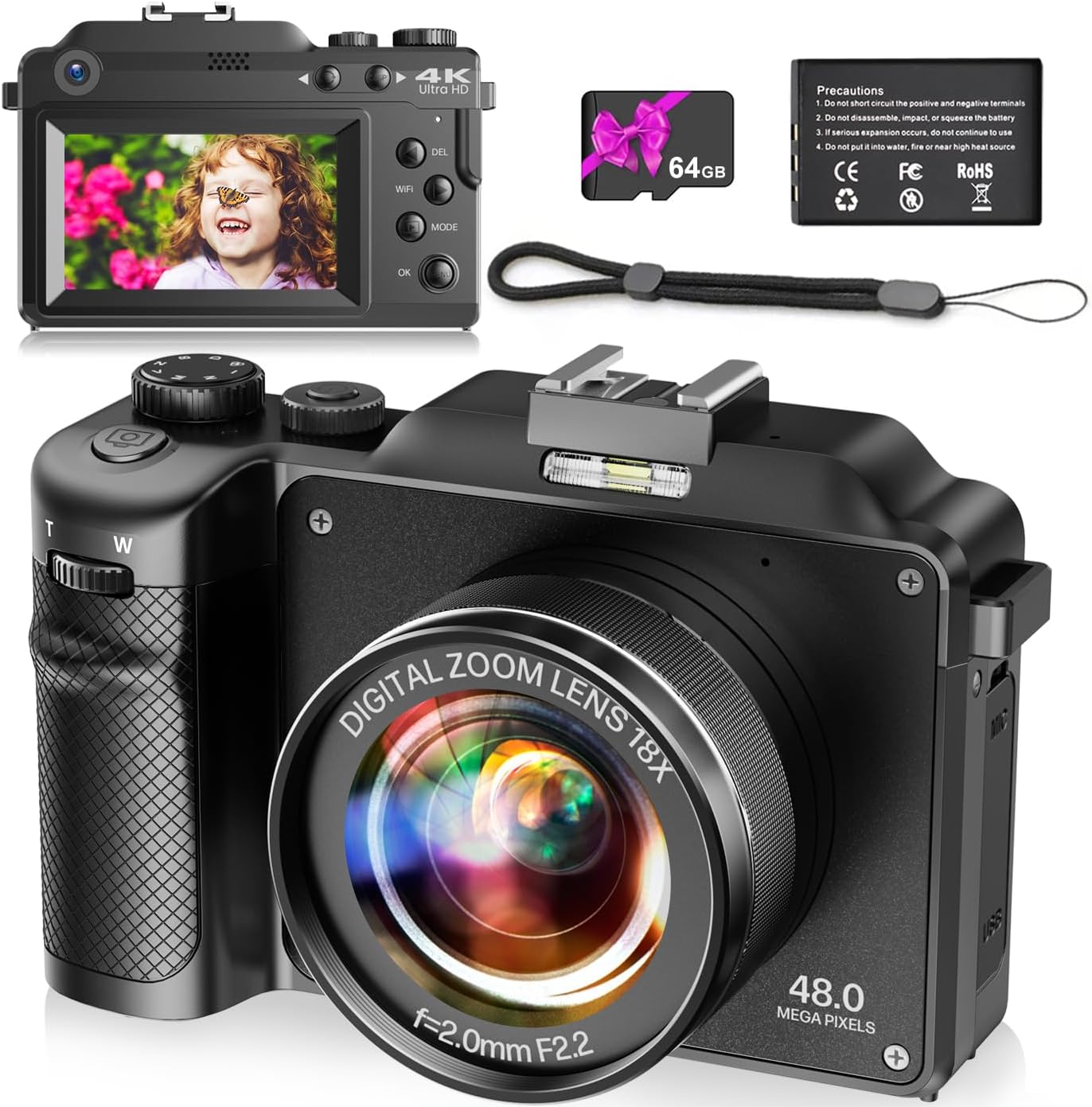 Digitai Camera 4K 48MP Compact Digital Camera for Photography, Vlogging ...