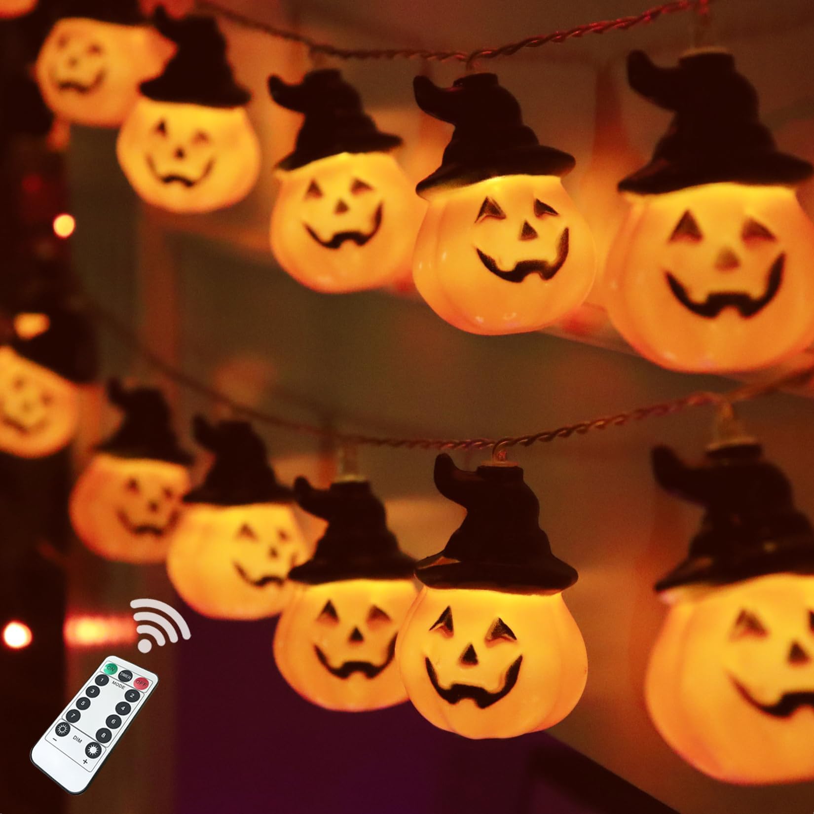 Woochic Halloween String Lights, LED Pumpkin Lights - 3D Waterproof ...