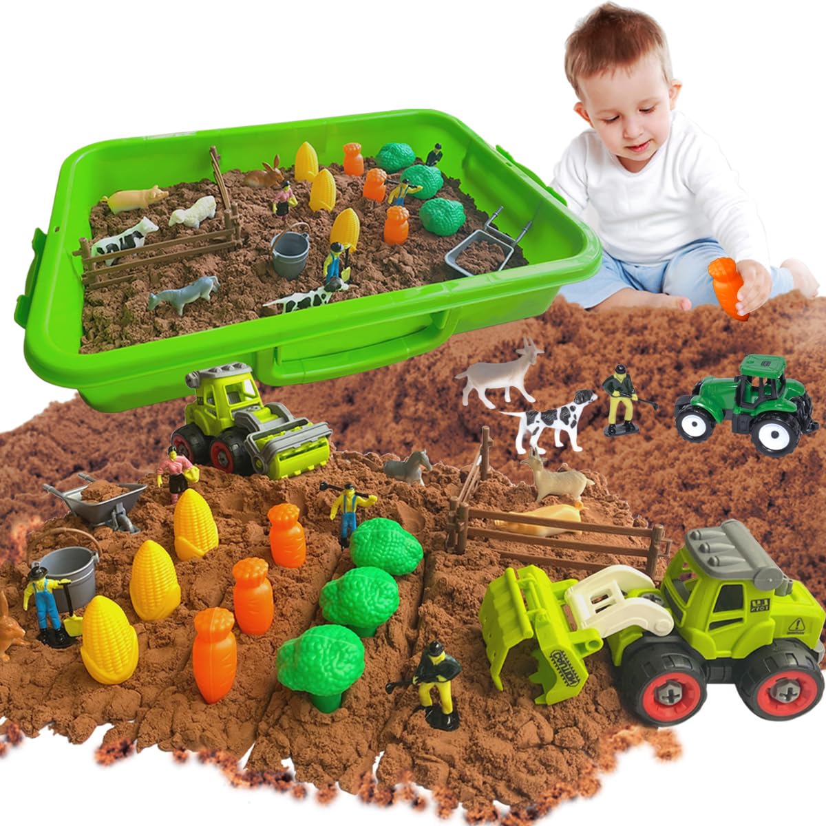 Play Sand Farm Animals Toy Set, Toddlers Magnetic Sensory Sand wirh ...