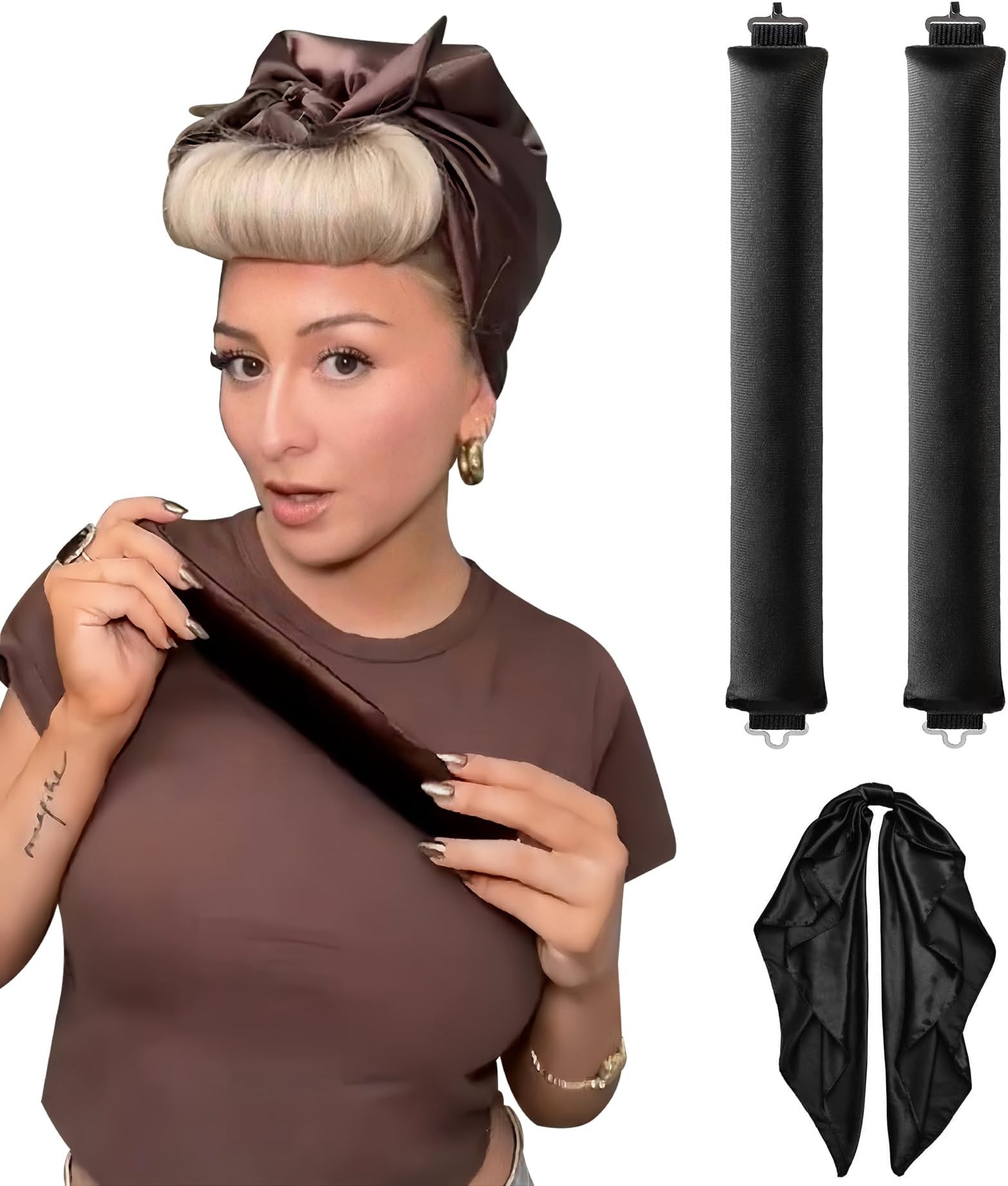 Amazon.com : Satin Overnight Blowout Hair Rollers Set - Black Jumbo ...