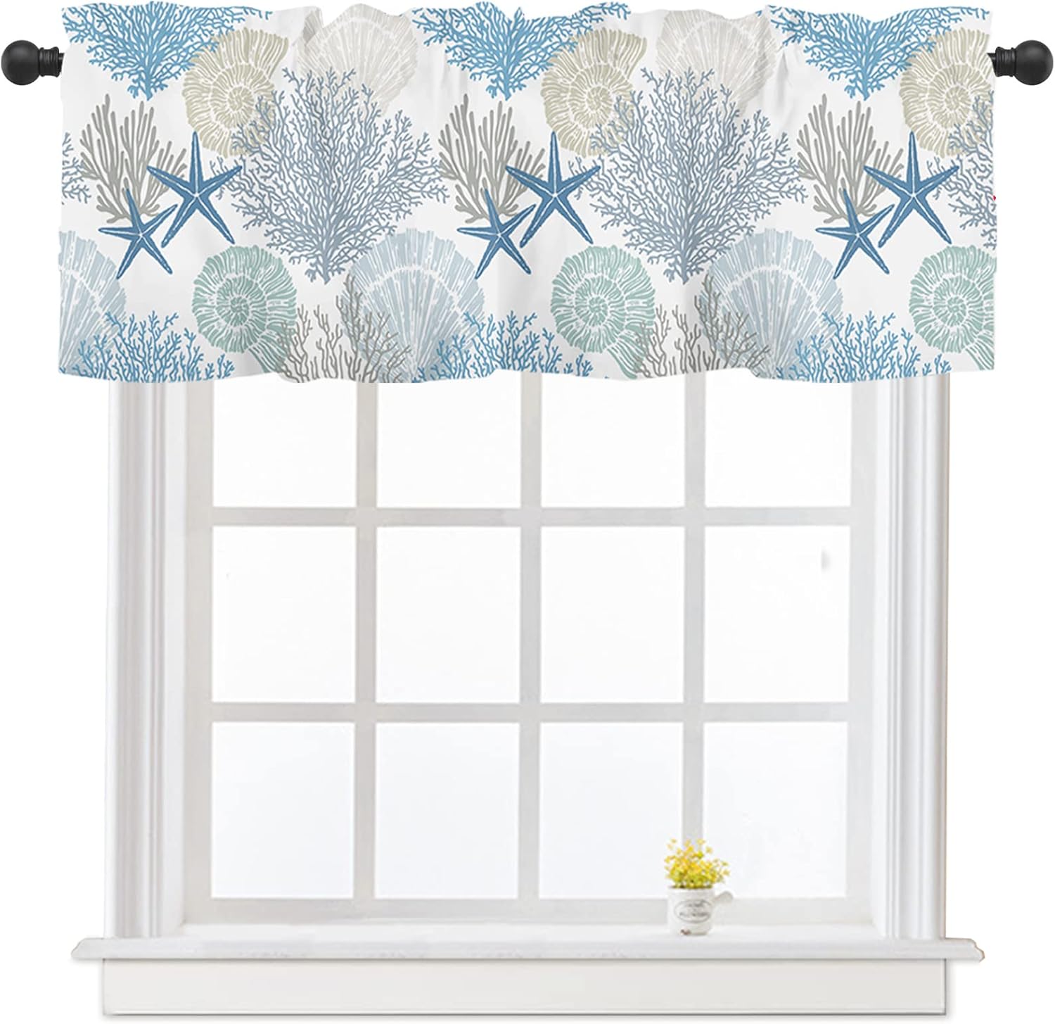 Amazon.com: FJWMZ Summer Starfish Coral Kitchen Curtains Valances for ...