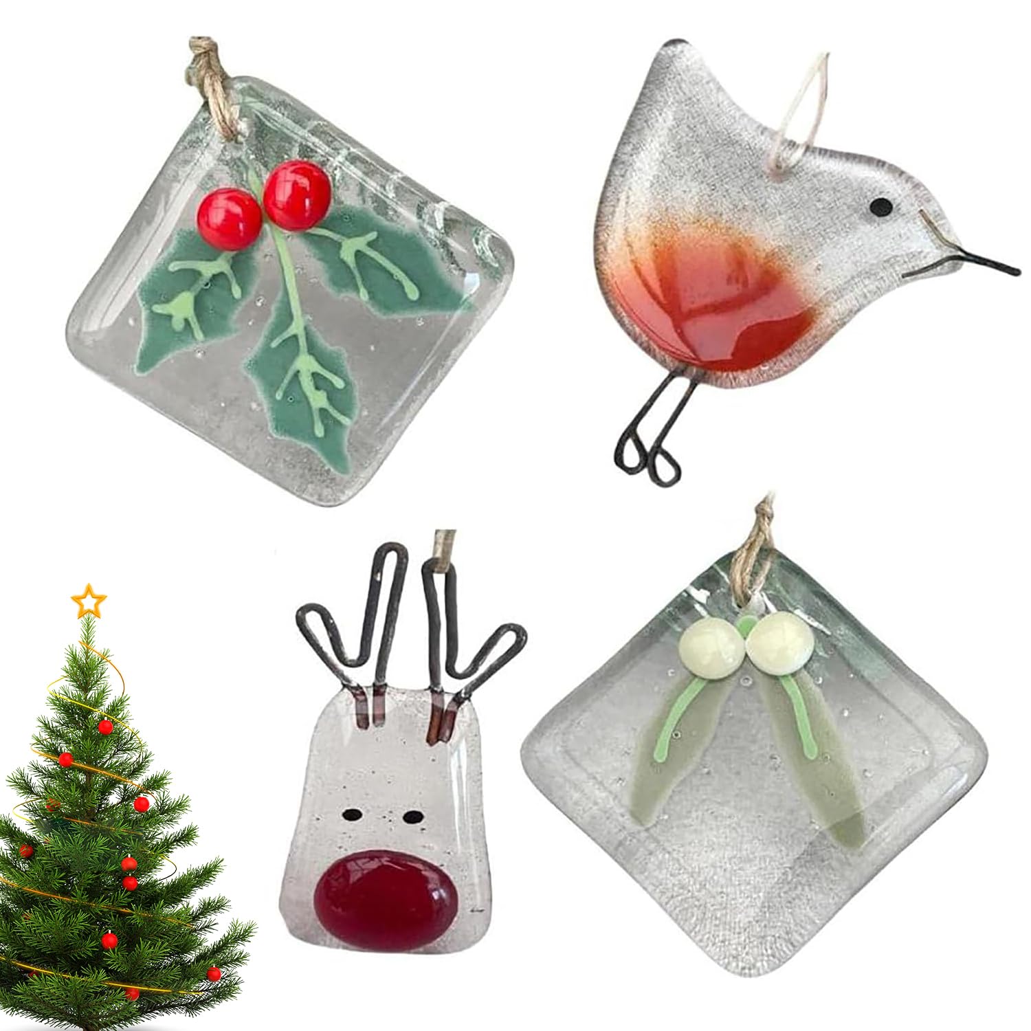 Fused Glass Christmas Tree Decoration, Handmade Resin Christmas Tree ...