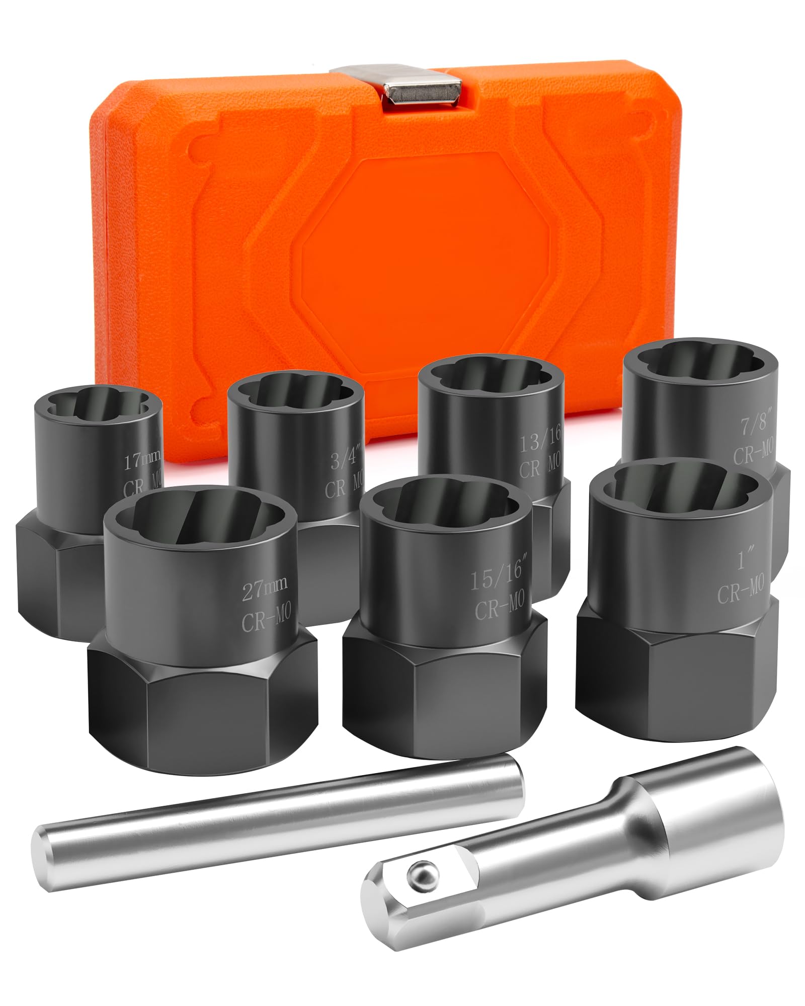 RUNEVER 9PCS Bolt Extractor Kit Heavy Duty, 1/2" Drive Impact Lug Nut ...