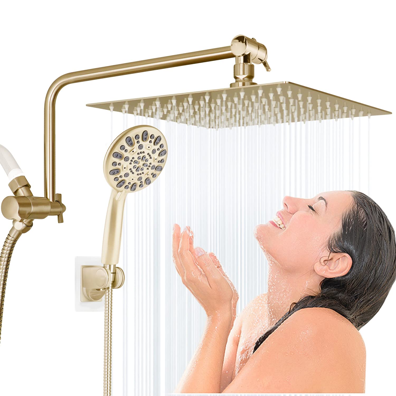 Hygie Rinse Shower Head, 10" High Pressure Rainfall/Handheld Shower ...