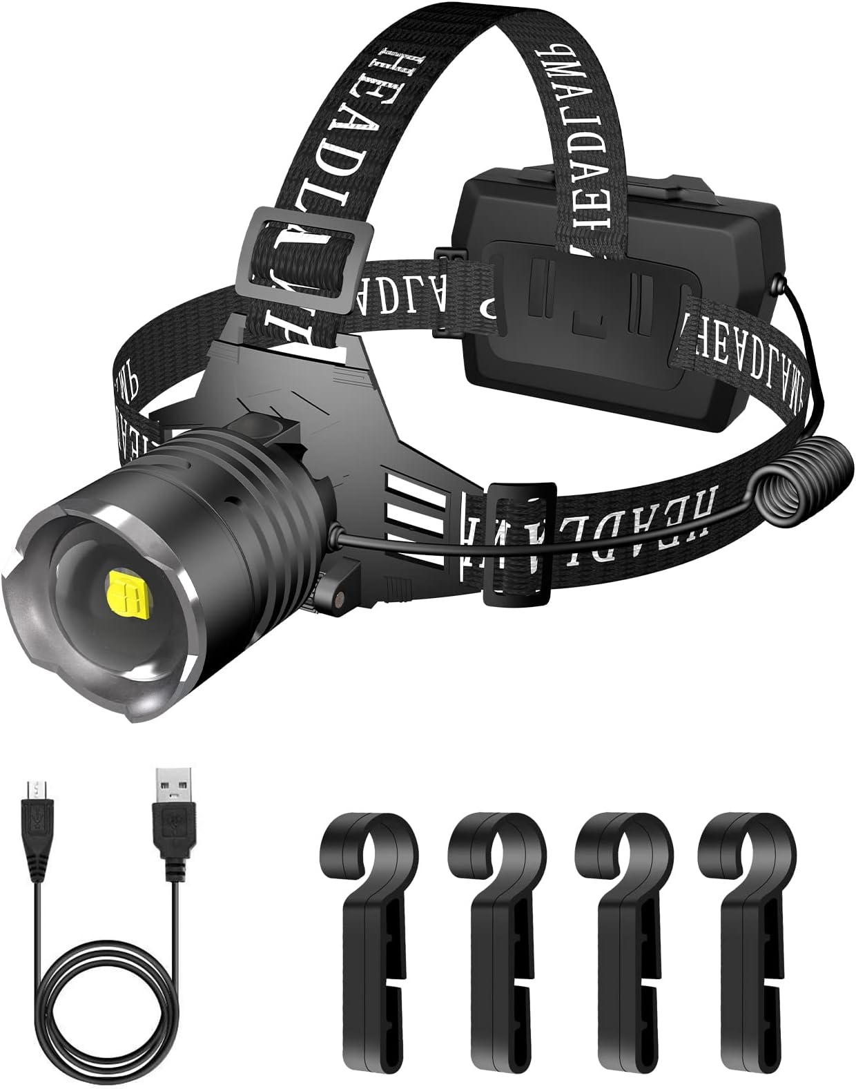LED headlamp USB Rechargeable,990000 Lumens IPX7 Waterproof 99H Long ...