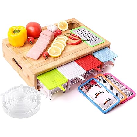 Amazon.com: YANs Bamboo Cutting Board with Containers for Easy Meal ...