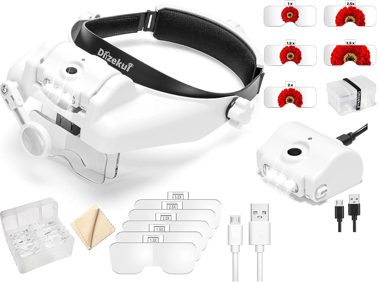 Amazon.com: Dilzekui 1X to 14X Headband Magnifying Glass with Spare Set ...