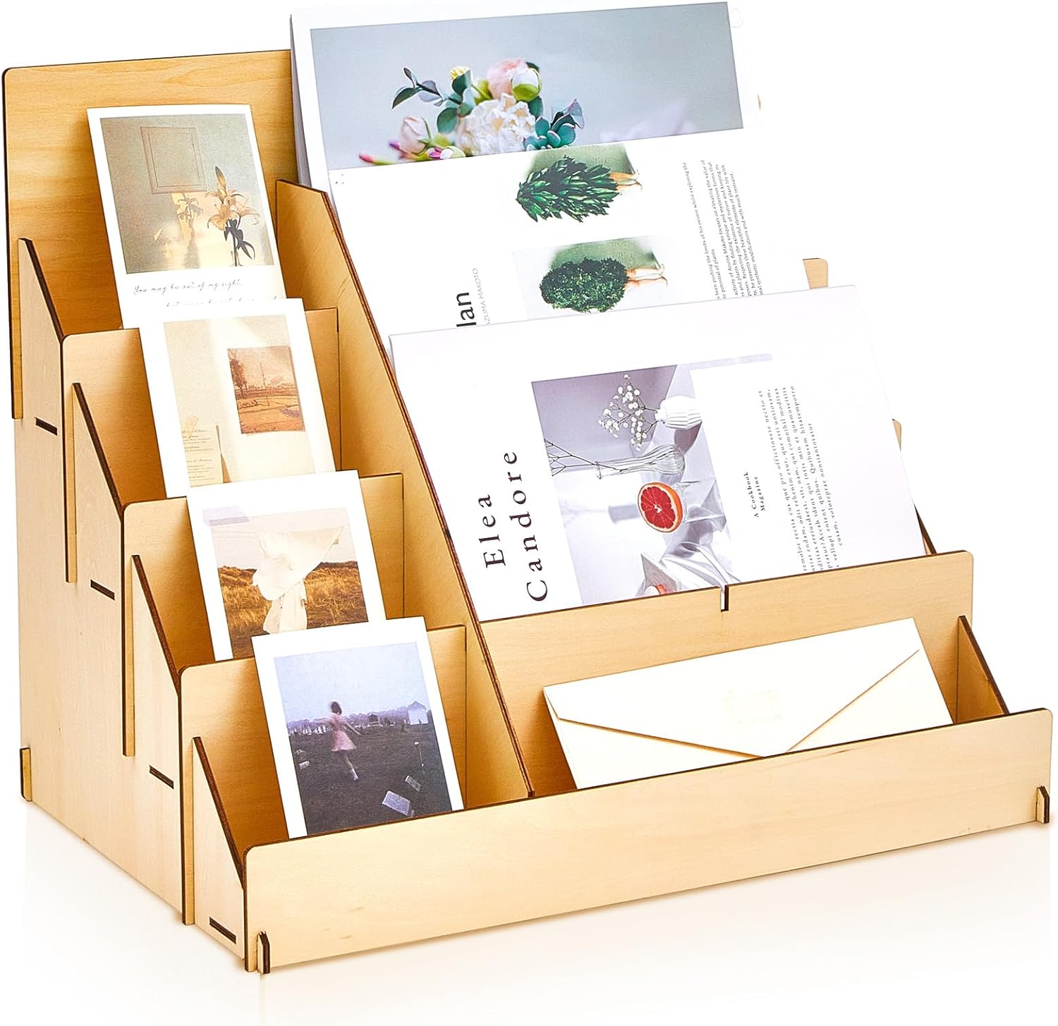 Amazon.com: Wenqik 4 Tier 12 Shelves Greeting Card Display Stand Wooden ...