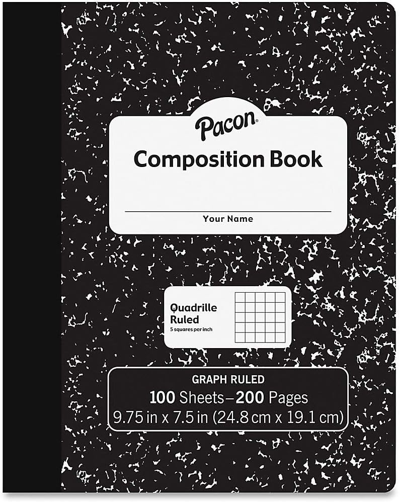 Amazon.com : PACON Composition Book, Black Marble, 1/5" Quadrille Ruled ...