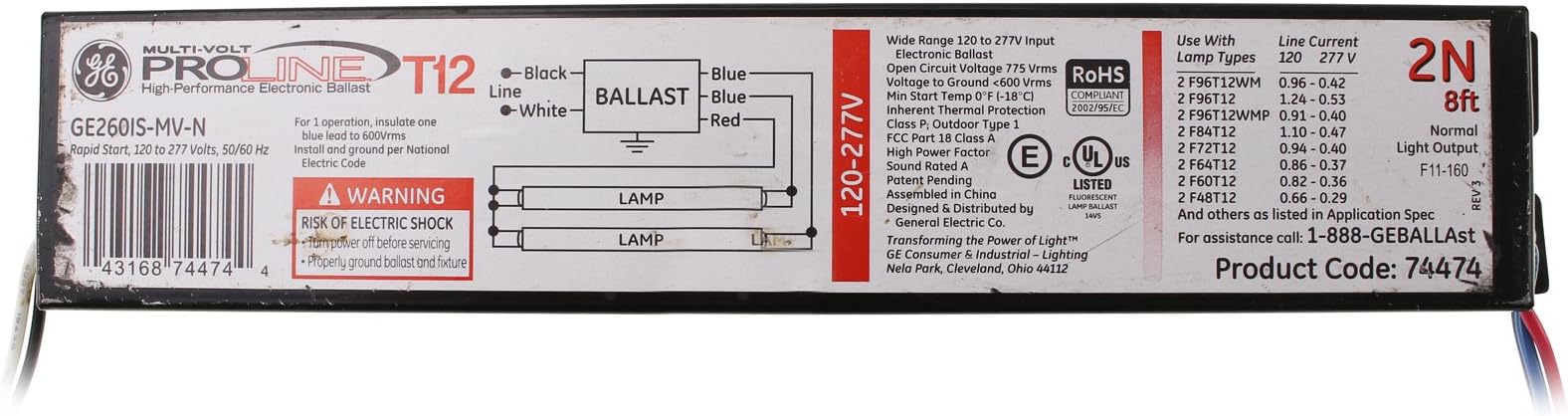 GE UltraMax Proline Electronic Ballast, 120/277 Volt Instant Start ...