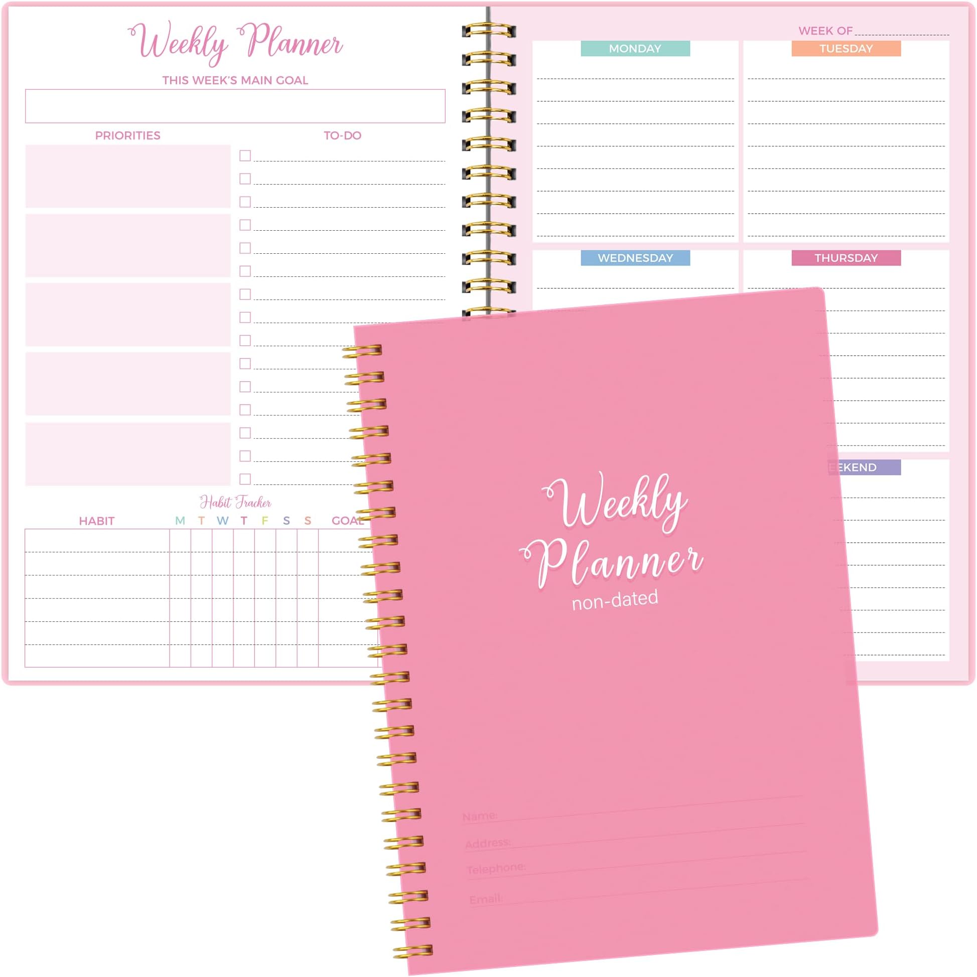 Weekly Planner Undated A5 Diary To Do List Notebook With Habit Tracker ...