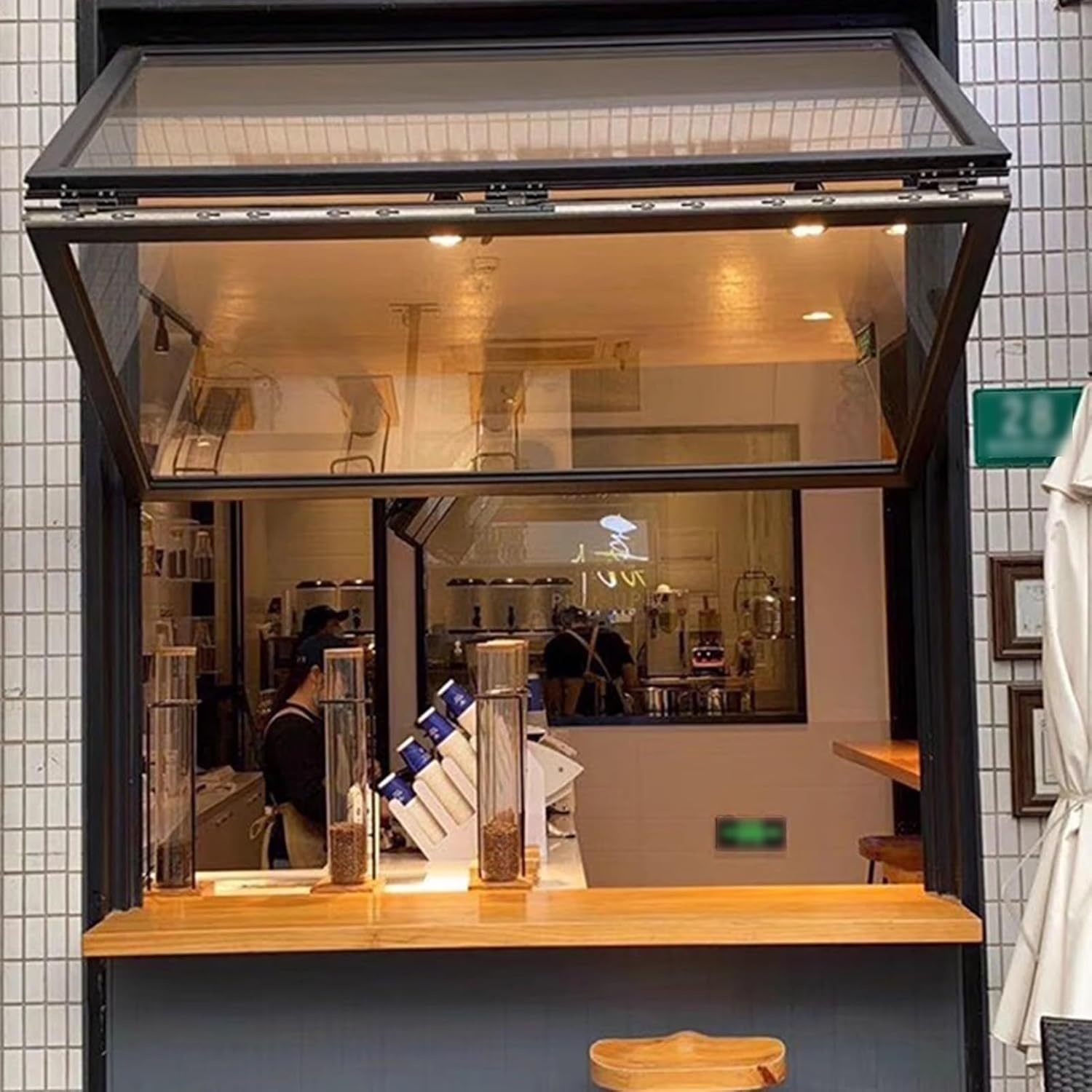 Concession Serving Window with Glass, Upper Lower Folding Window ...