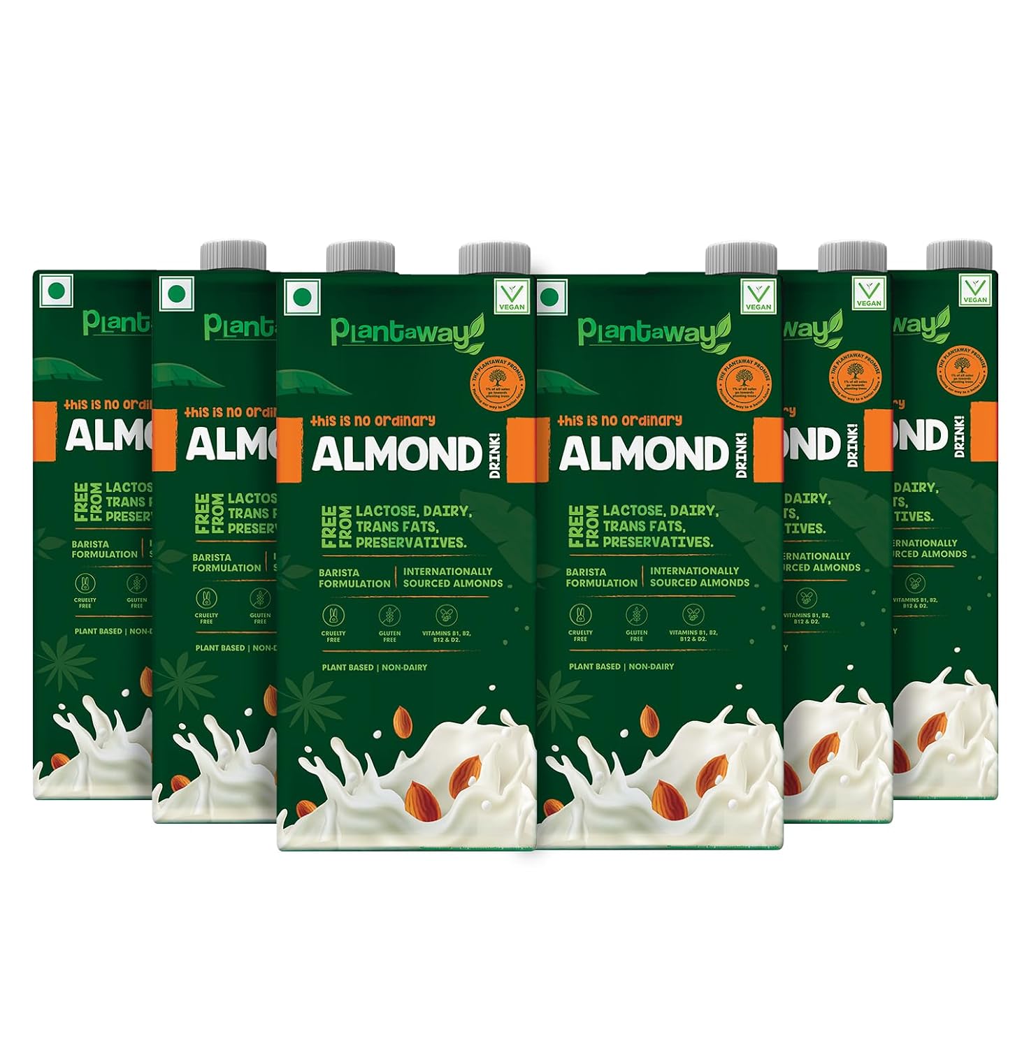 Plantaway Combo Pack of 6 Vegan Almond Milk 1L Tetra Pack | Non Dairy ...