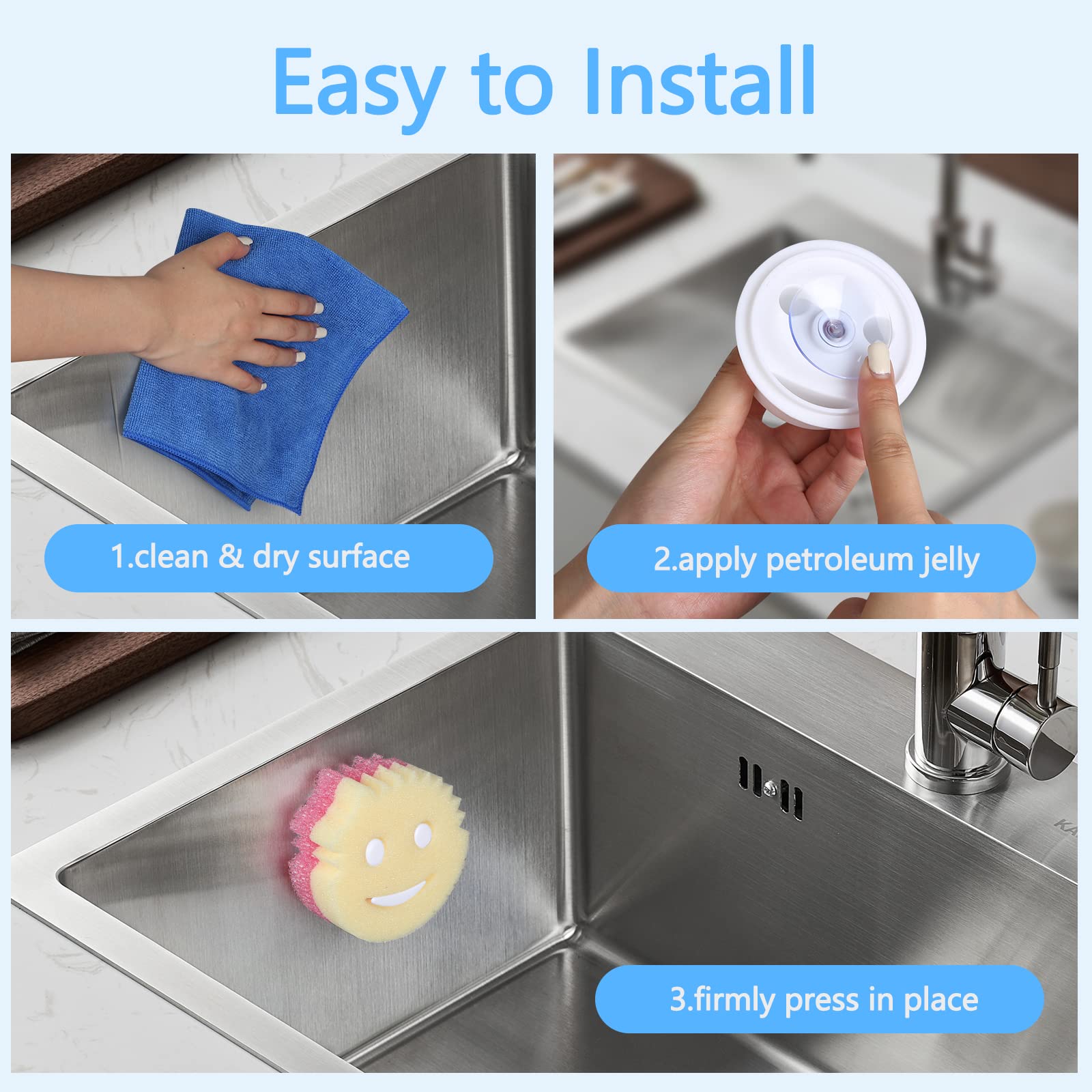 Sponge Holder, Sink Caddy for Scrub Sponges with Suction Cup ...