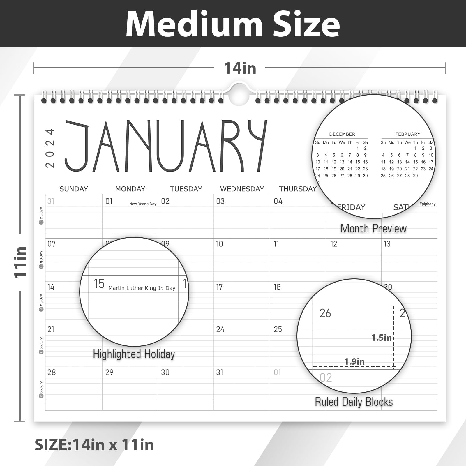 Snapklik.com : GuassLee 2024 Wall Calendar - Monthly Calendar From January 2024 To December 2024 ...
