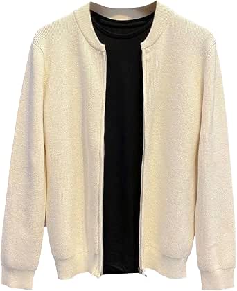 Mens Full Zip Cardigan Sweater Simple Solid Color Baseball Collar ...
