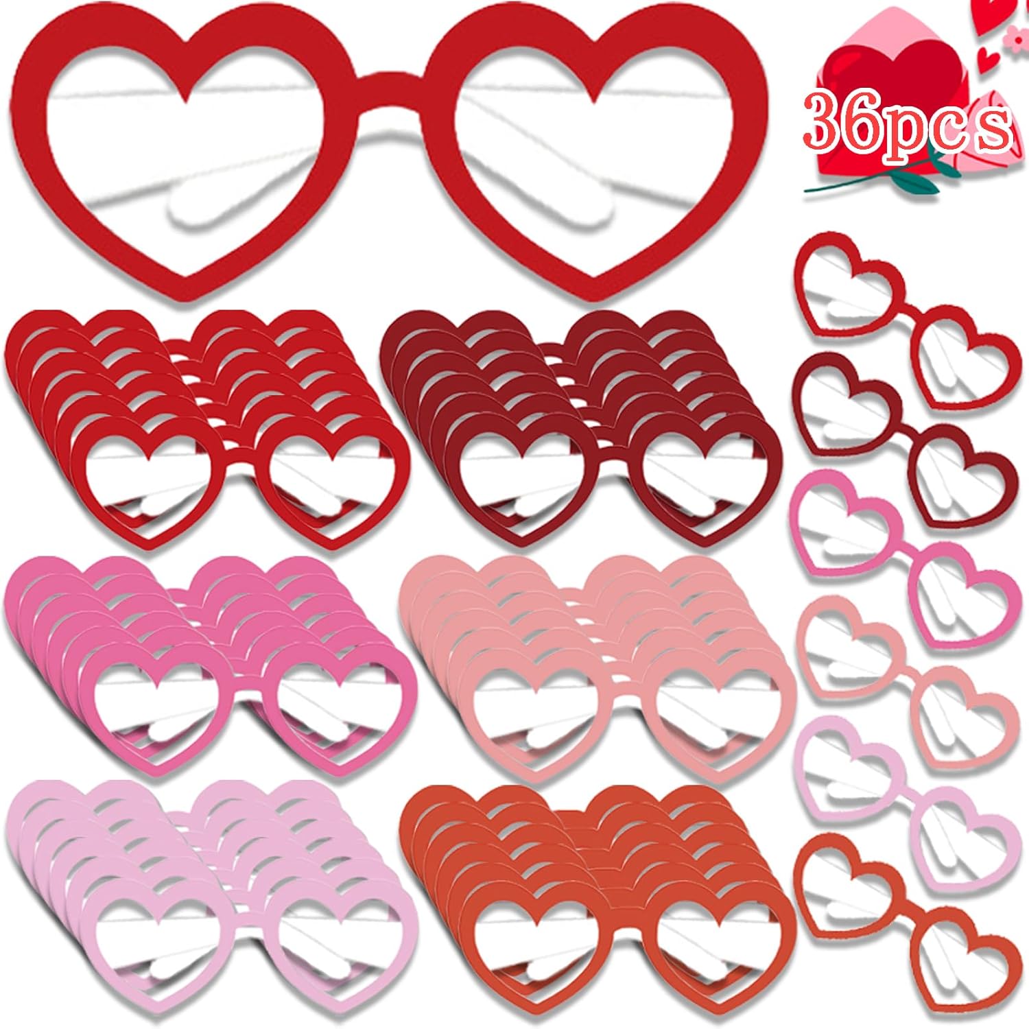 Amazon.com: SIMVOTM 36 Pairs Paper Heart Glasses Fancy Valentine's Day ...