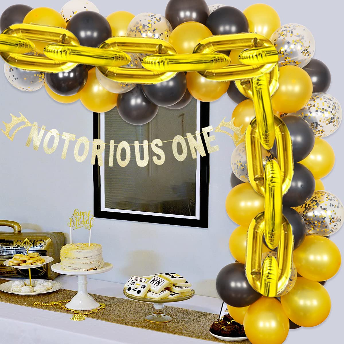 Notorious One Birthday Decorations Boy - Black and Gold Balloon Garland ...