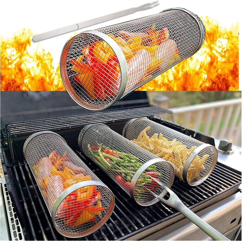 Amazon.com : Stainless Steel BBQ Grill Basket, Barbecue Net Tube For ...