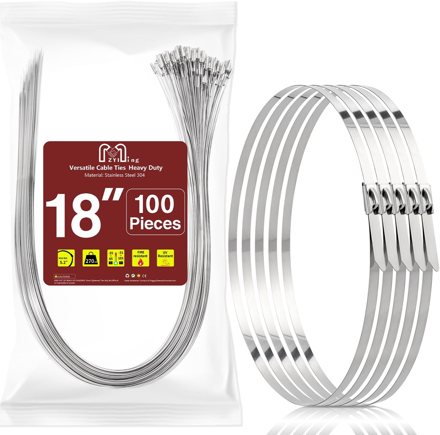Amazon.com: ZYIMING 100 Pack Metal Zip Ties 18inch Stainless Steel ...