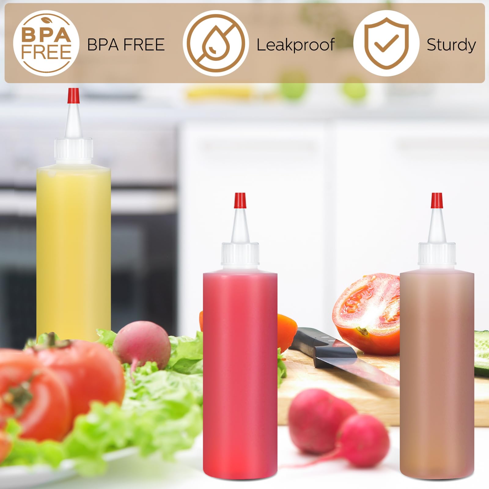 Jinei 60 Pack 8 oz Plastic Squeeze Bottles Clear Condiment Squeeze ...