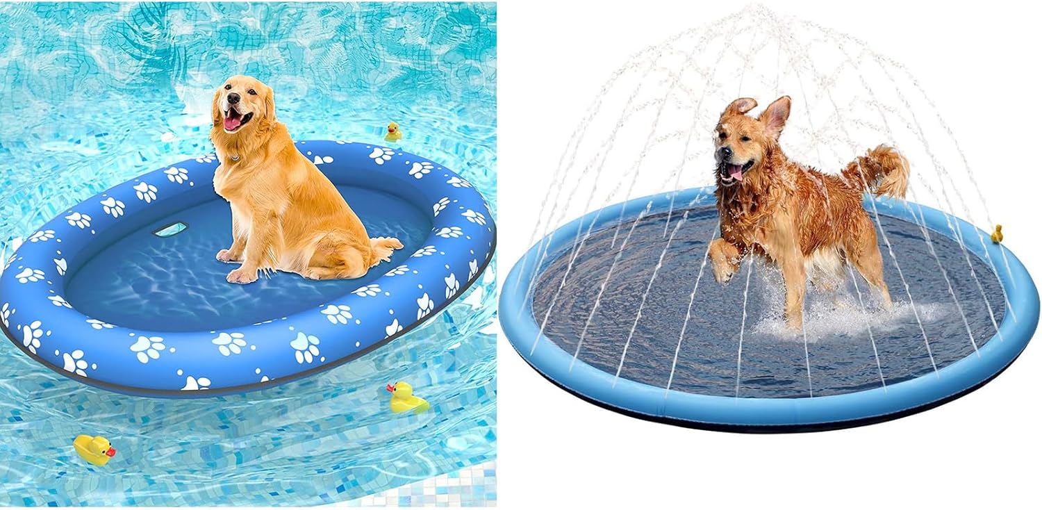 Amazon.com : Pet Soft Dog Float Raft Blue Paws with Splash Sprinkler ...