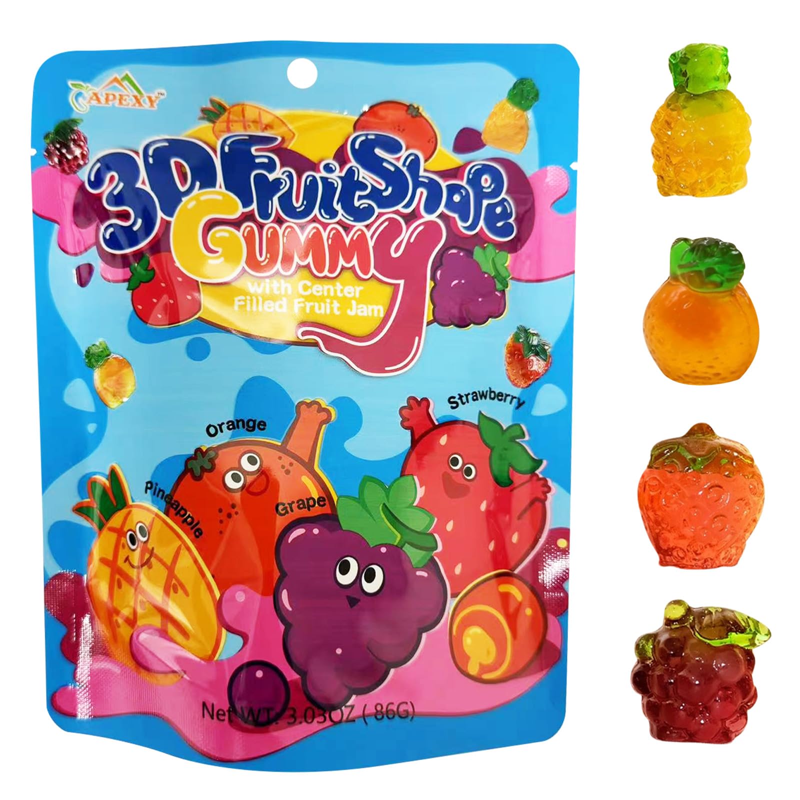 Amazon.com : Apexy 3D Fruit Gummy Candy With Center Filled Fruit Flavor ...