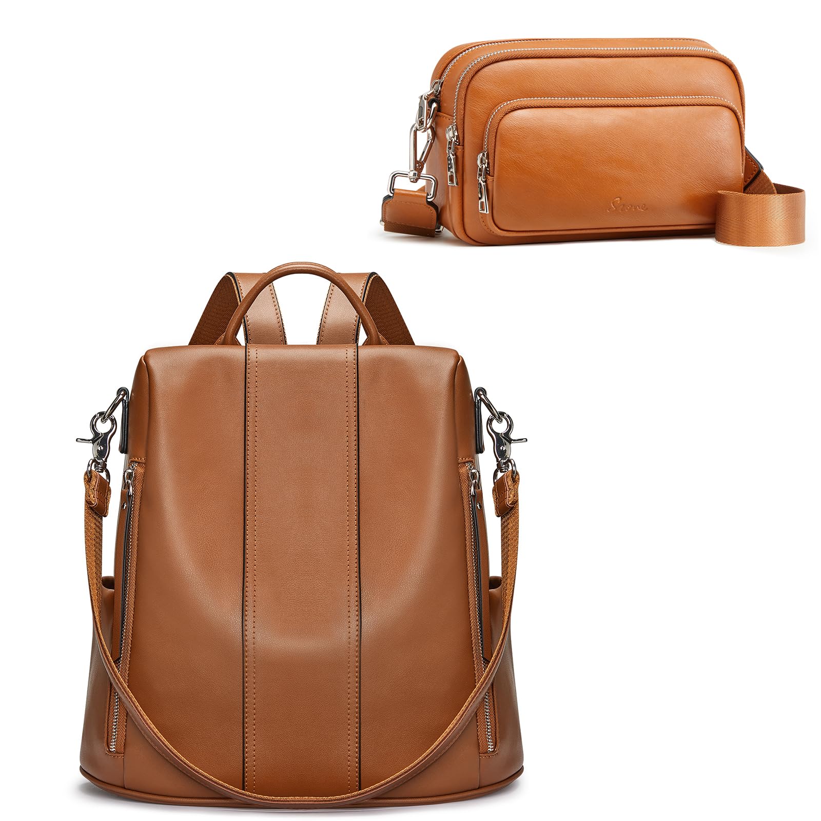 Amazon.com: S-ZONE Leather Backpack Purse with Leather Crossbody Bags ...