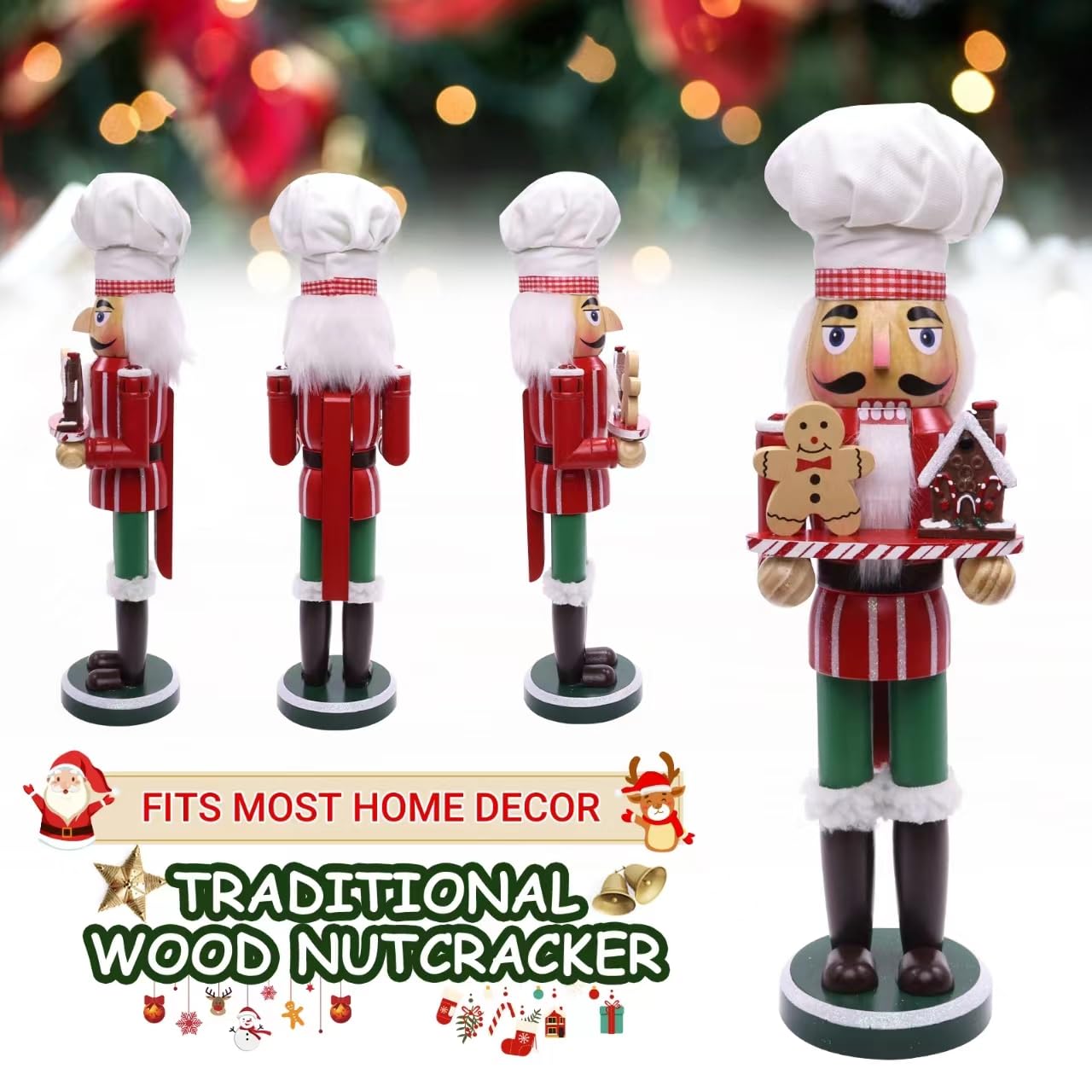 Snapklik.com : 14" Wooden Chefs Nutcracker, Holiday Christmas Decorations, Handmade Chef Themed ...