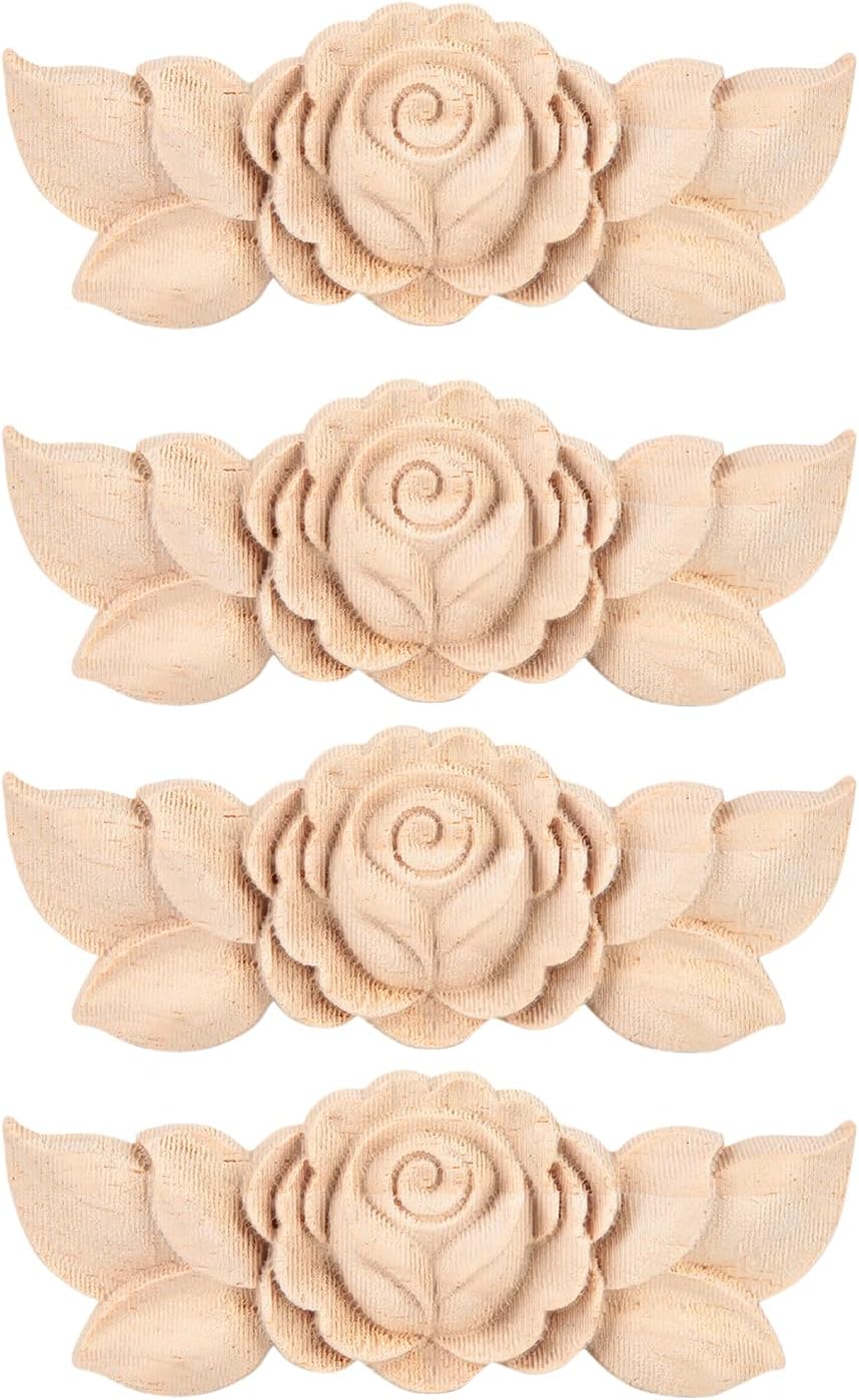 Wood Appliques, Unpainted Carved Onlays Decal Rose Carvings Corner ...