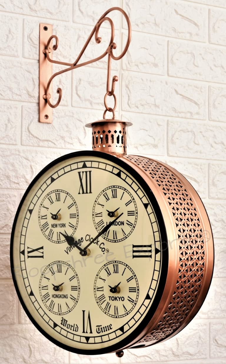 Buy Vintage Clock Handcrafted Double Side Wall Clock 1 Year Warranty ...