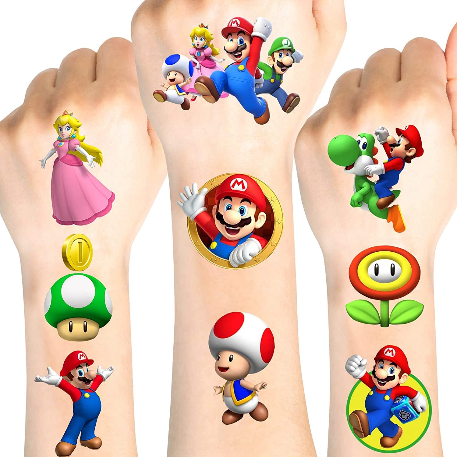 Amazon.com : 10 Sheets Mario Temporary Tattoos Stickers,Mario Birthday ...