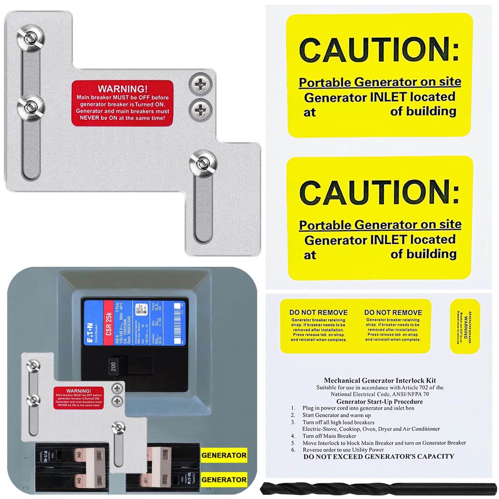 Generator Interlock Kit for Eaton Cutler Hammer Type CH Series 150 or ...