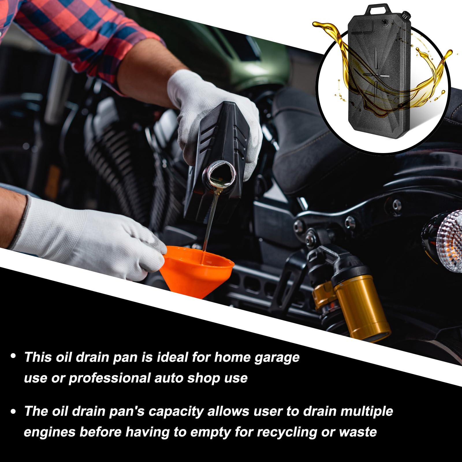 Snapklik.com : Universal ABS Low Profile Motorcycle Oil Drain Pan Spout ...