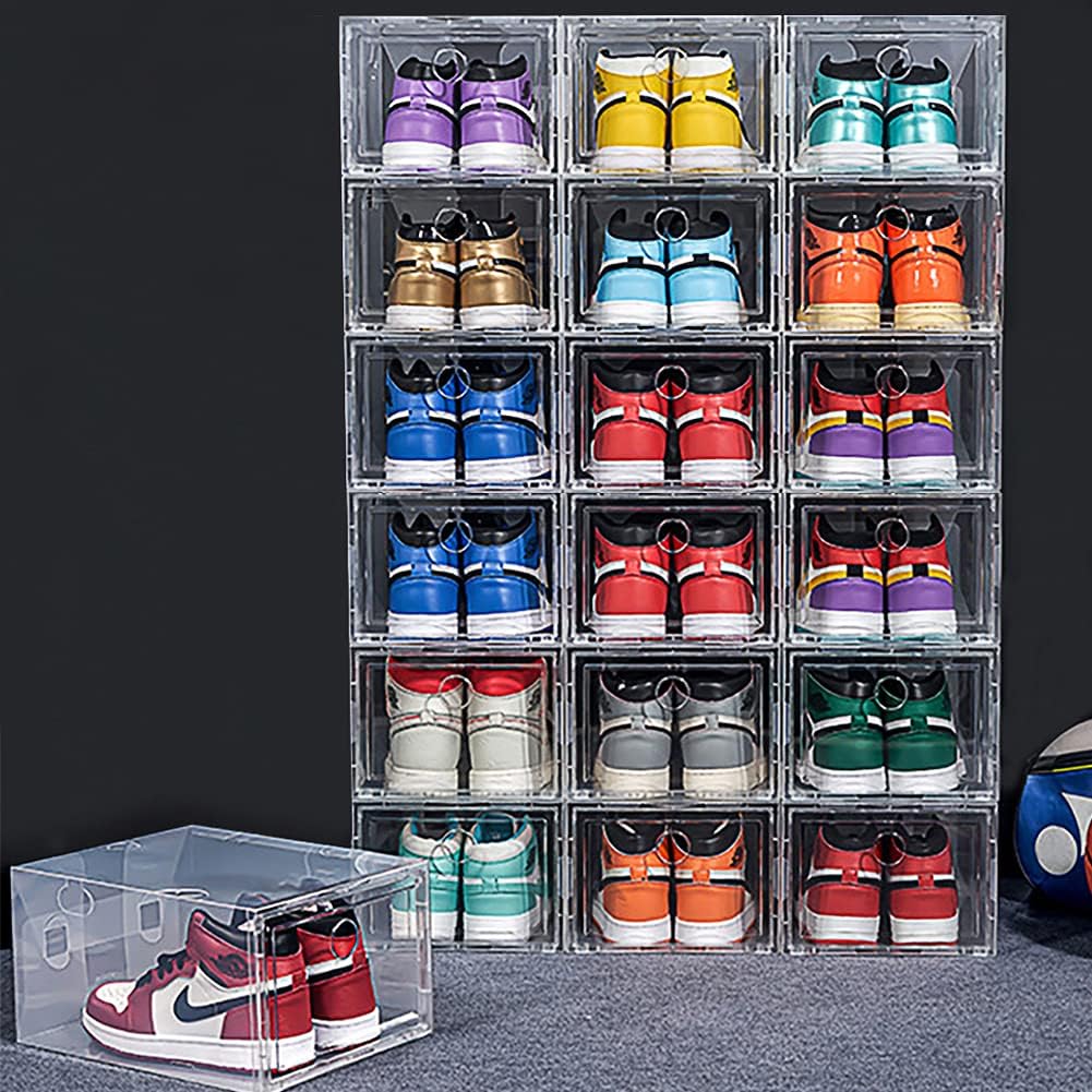 Buy 18 Pack Clear Shoe Organizer Stackable Shoe Box Foldable Storage