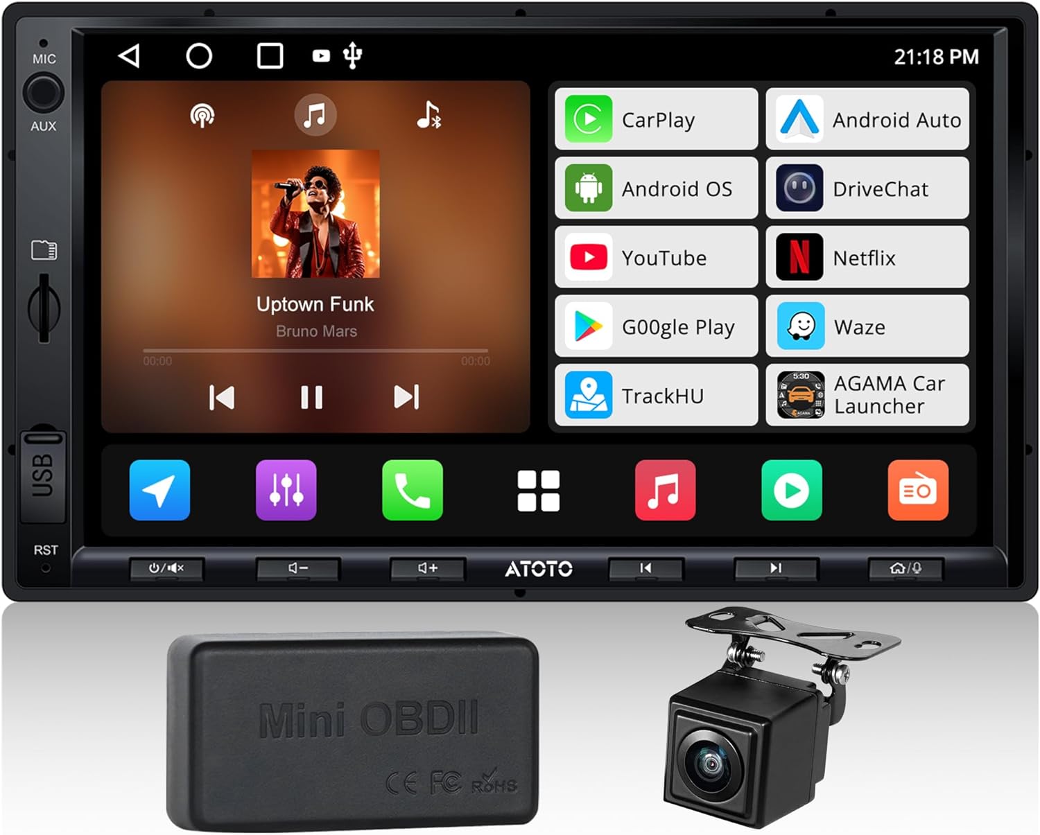 Amazon.com: Android Double Din Car Stereo & Backup Camera, Wireless ...