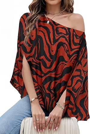VIMPUNEC Womens Off The Shoulder Flowy Tops Casual Batwing Sleeves ...