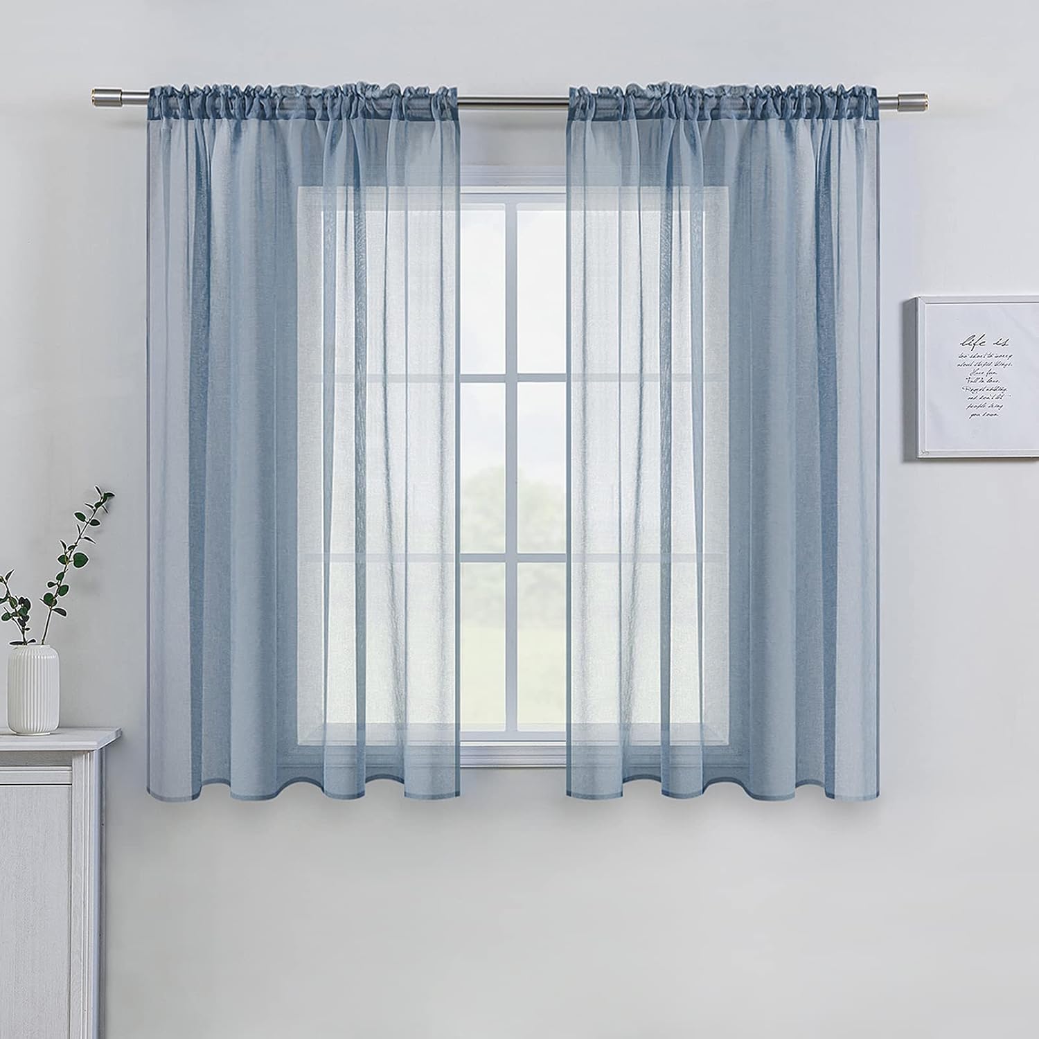 Amazon.com: MIULEE Dusty Blue Linen Textured Sheer Curtain for Bedroom ...